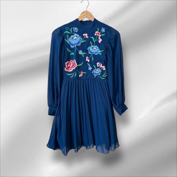 ASOS | Dresses | Asos Embroidered Floral Pleated Mini Dress Petite Nwt ...